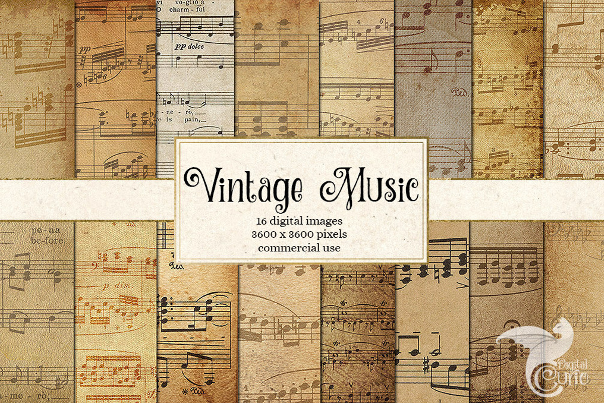 Vintage Sheet Music Digital Paper, a Texture Graphic by Digital Curio