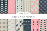 Pink and Navy Arrows Digital Paper | Graphic Patterns ~ Creative Market