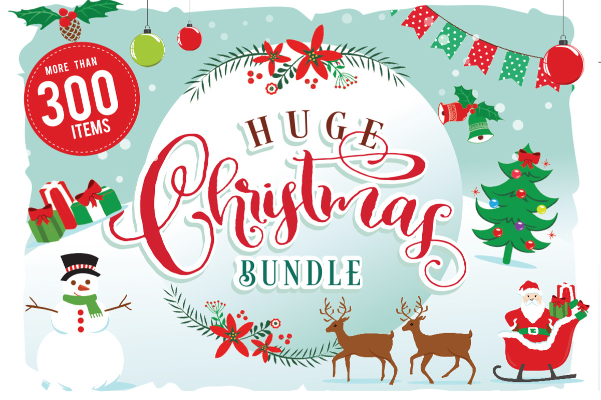 Christmas Clipart Bundle 300 items, an Illustration by BlackCatsMedia