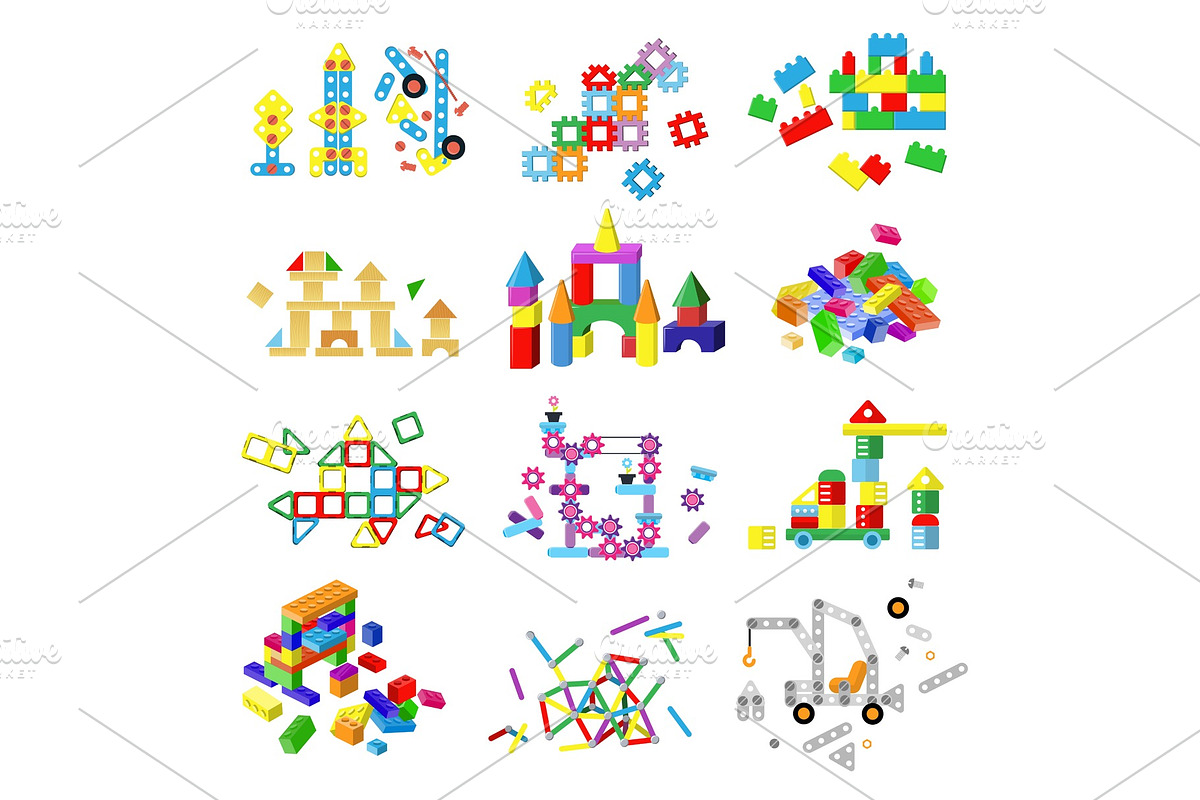 Kids building blocks vector baby toy colorful bricks to build or ...