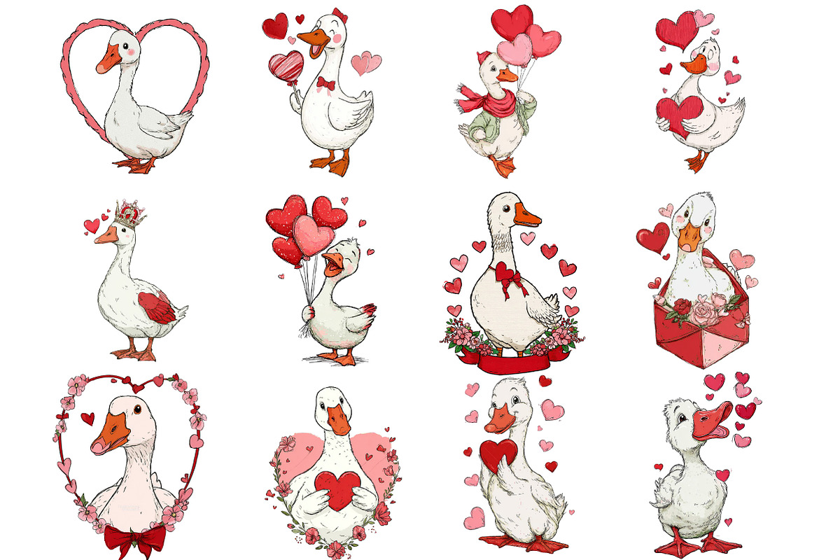 Goose Valentine Clipart Sublimation, an Illustration by Designking