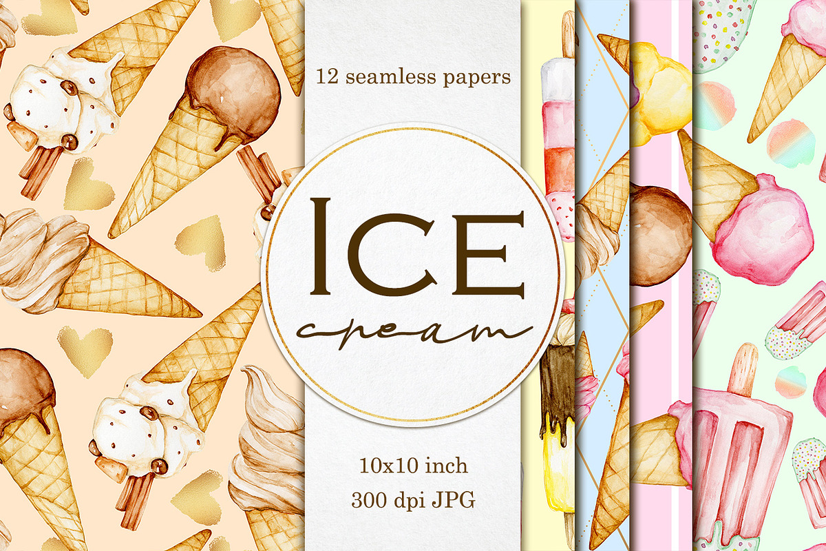 12 Ice cream seamless digital papers, a Pattern Graphic by PixelJungle