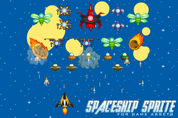 Spaceship 1 Sprites, an Illustration by erkoudesign