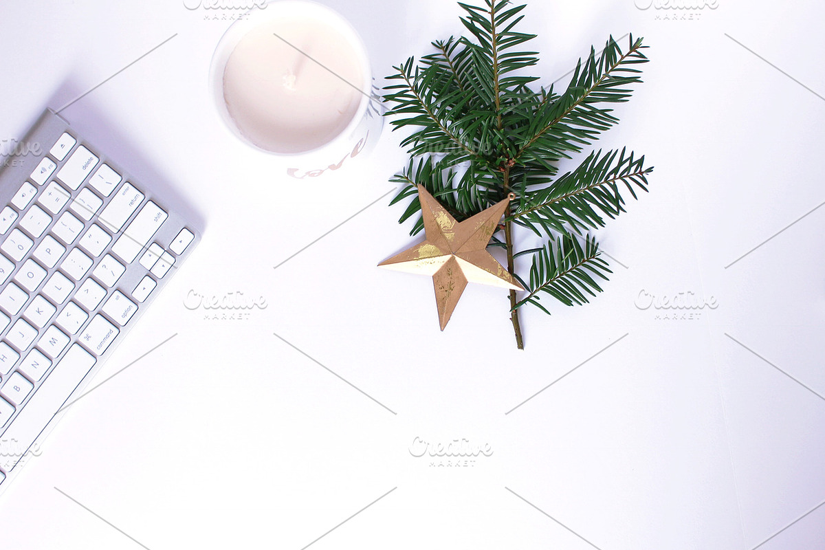 Festive desktop: keyboard, gold star, a Social Media Template by life i ...