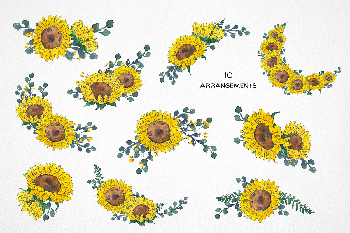 Watercolor Sunflowers Girl Art Set, a Person Illustration by LyubovZaytseva