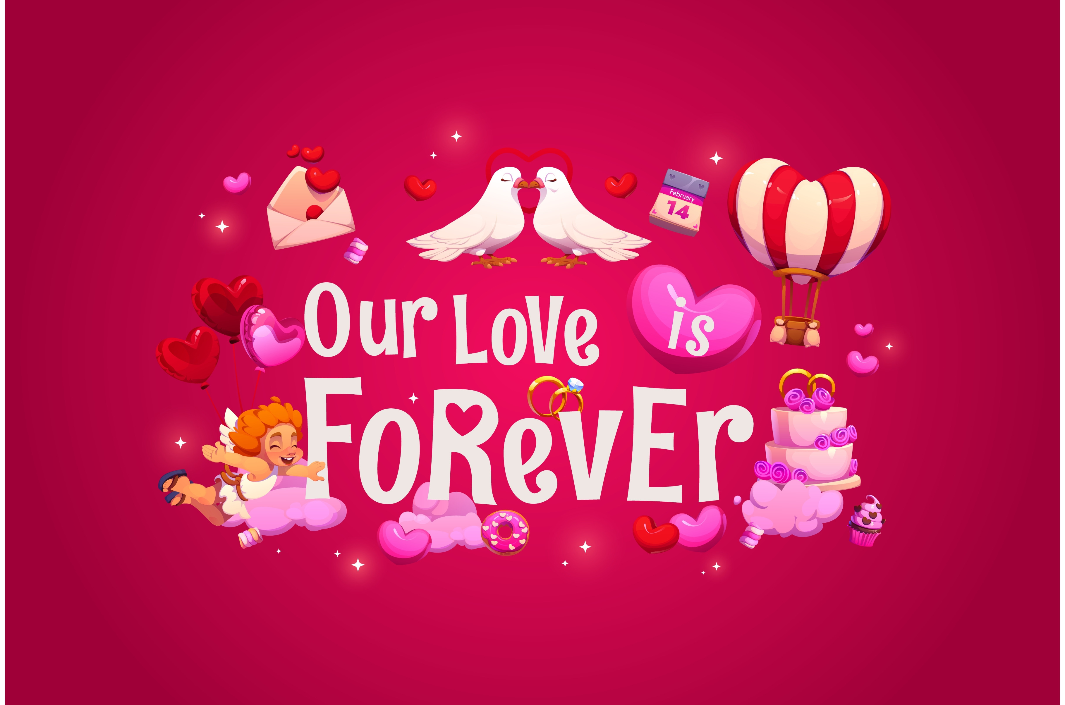 Our love forever Valentine Day, a Seasonal Illustration by Vector Tradition