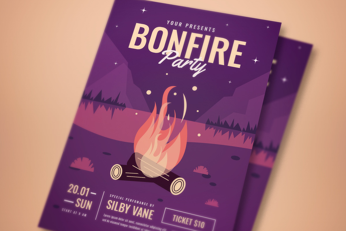 Bonfire Party Flyer Set, a Flyer Template by graphicook