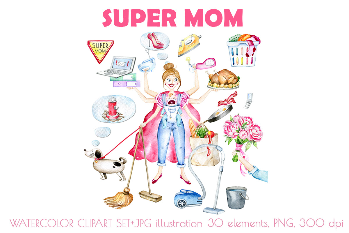 Super Mom Watercolor illustration, an Illustration by SimpleWishesArt