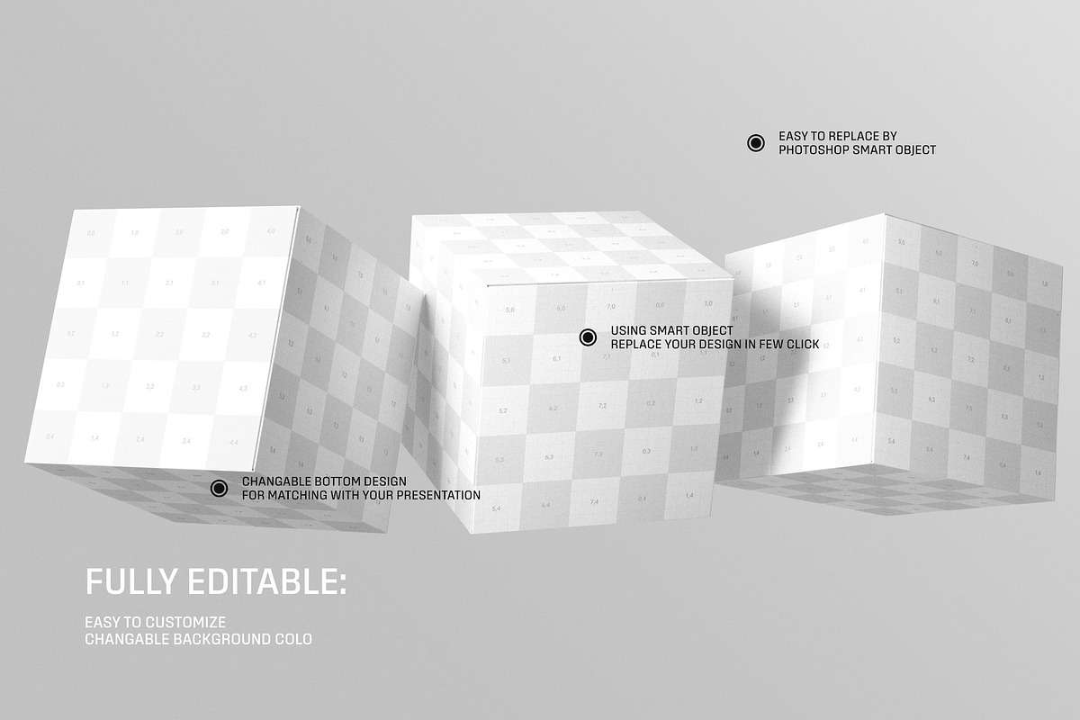 Three Floating Square Box Mockup, a Packaging Mockup by Toasin Studio