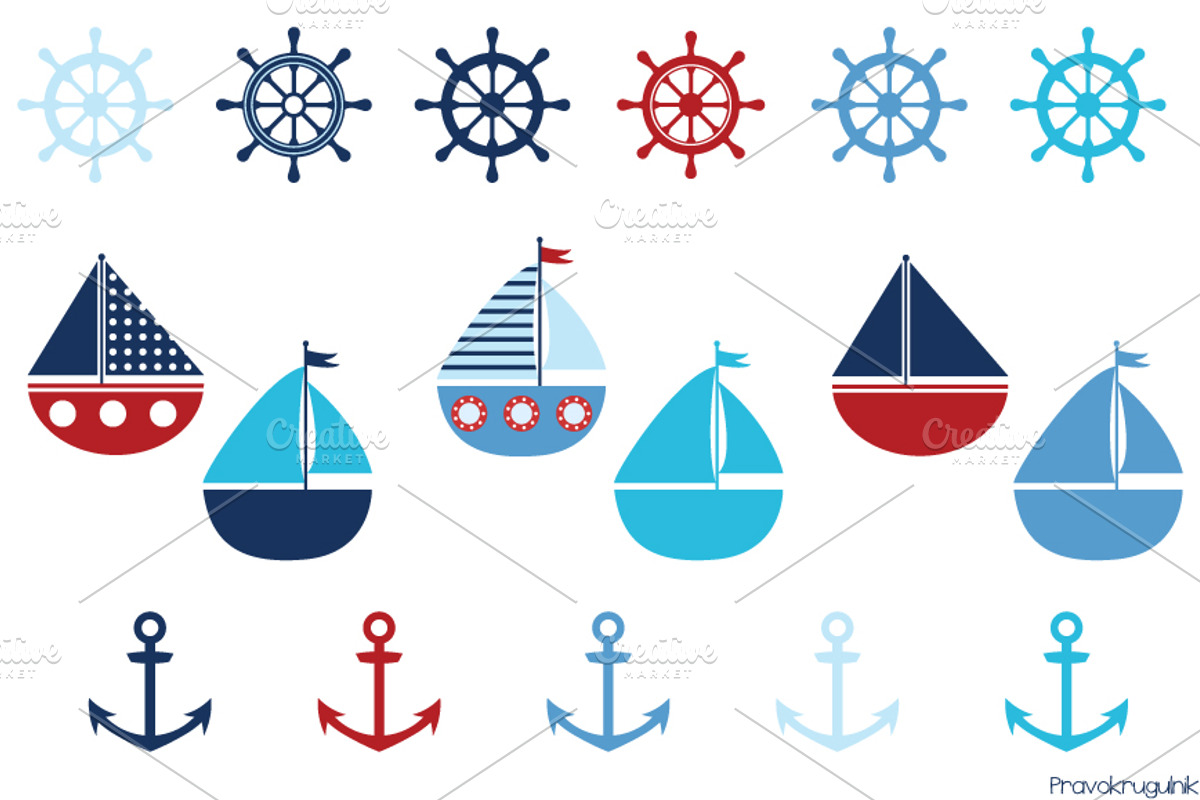 Boy nautical clipart set, an Illustration by Pravokrugulnik