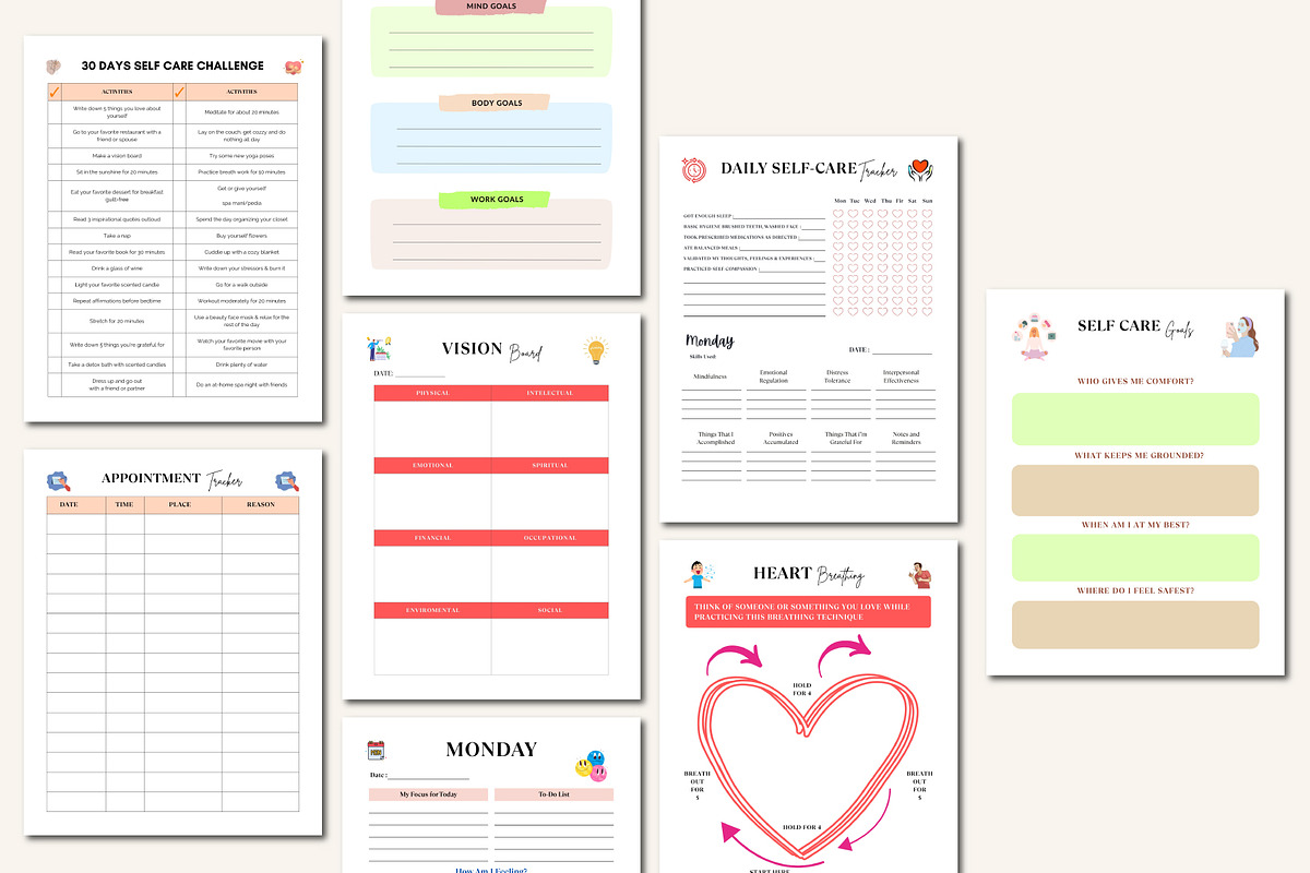 DBT Worksheets Bundle, a Stationery Template by Designmela01