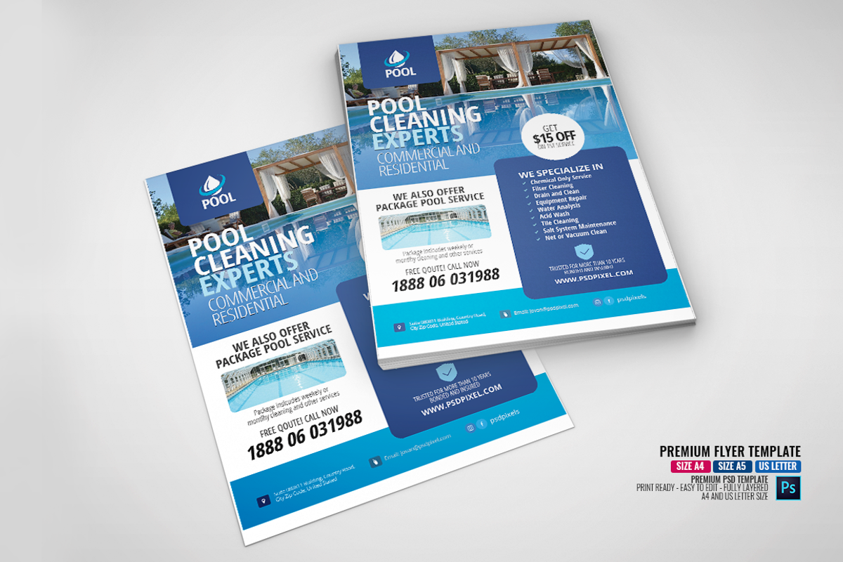 Swimming Pool Cleaning Flyer, a Flyer Template by PSDPixel