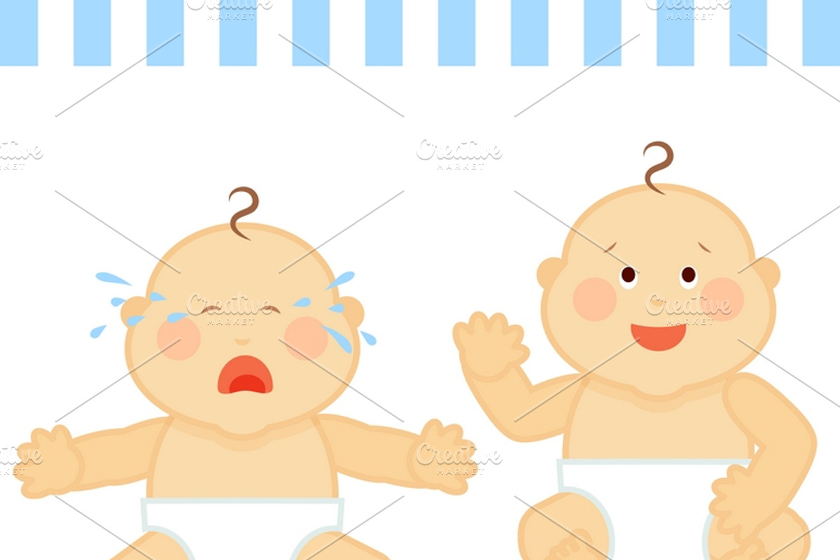 Smiling baby and unhappy baby, a Person Illustration by Microvector ...