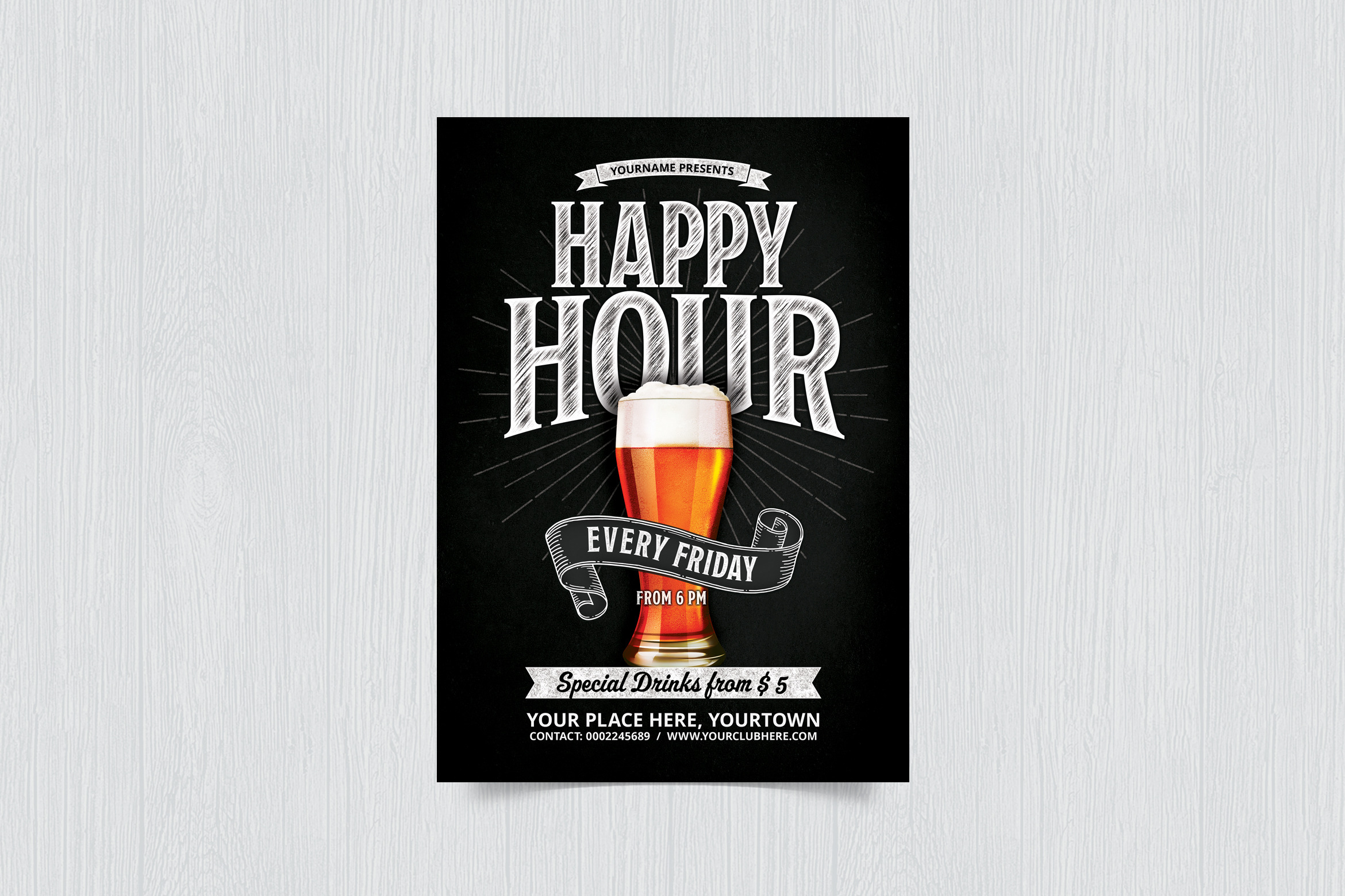 Happy Hour Flyer, a Print Template by DesignWorkz | Creative Market