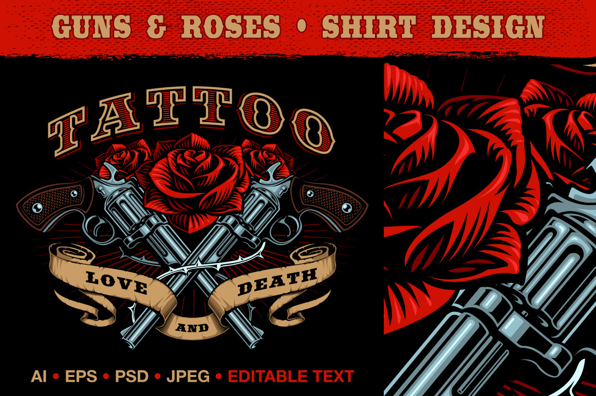 Guns and Roses design | Education Illustrations ~ Creative Market