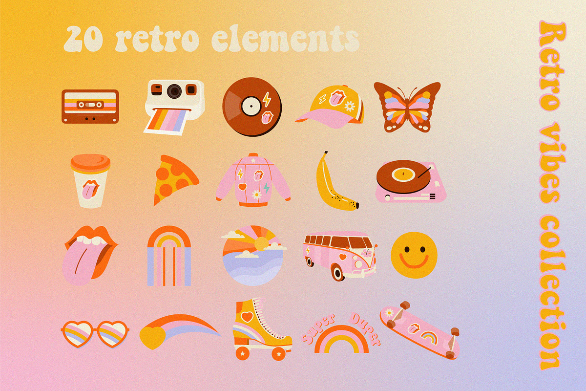 Retro Vibes Clip art 70s styles, an Object Graphic by lokko studio