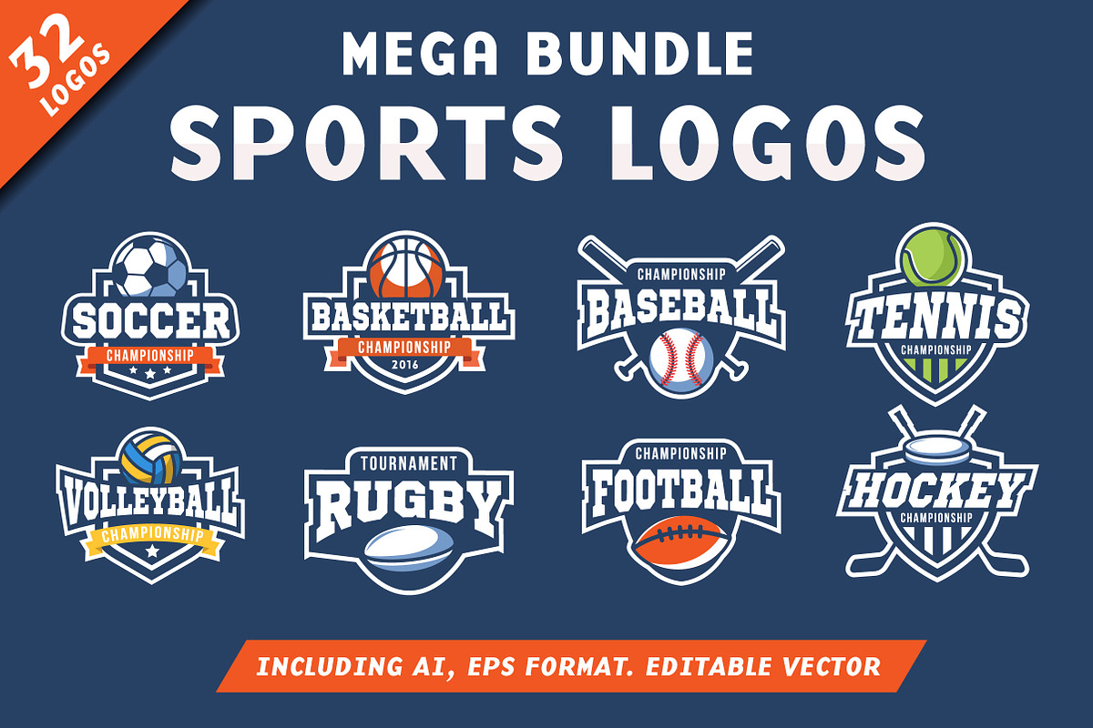 32 Sports Logos Bundle, a Branding & Logo Template by TSRY