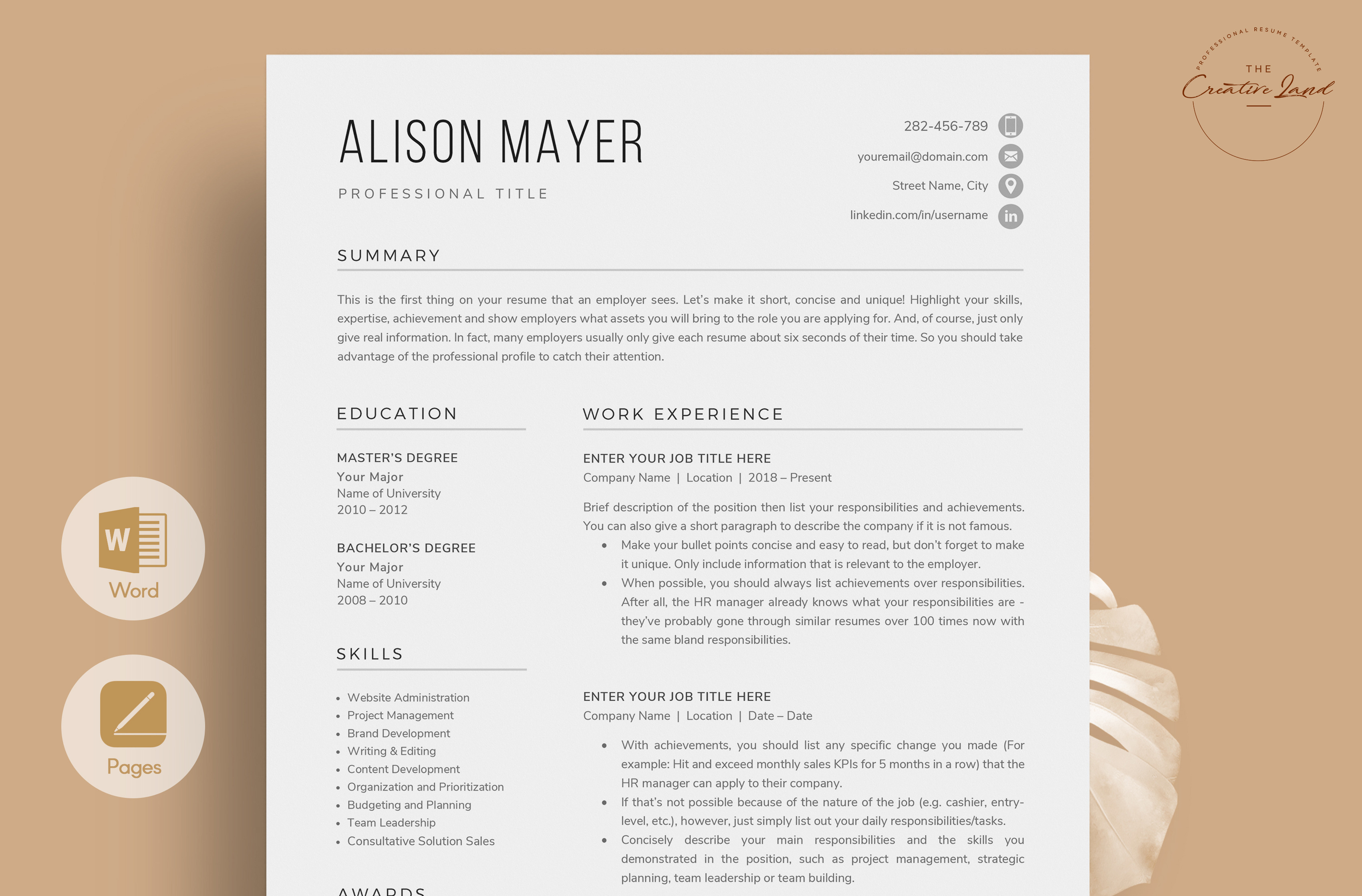 Resume/CV - The Mayer, a Resume Template by CreativeLandStudio