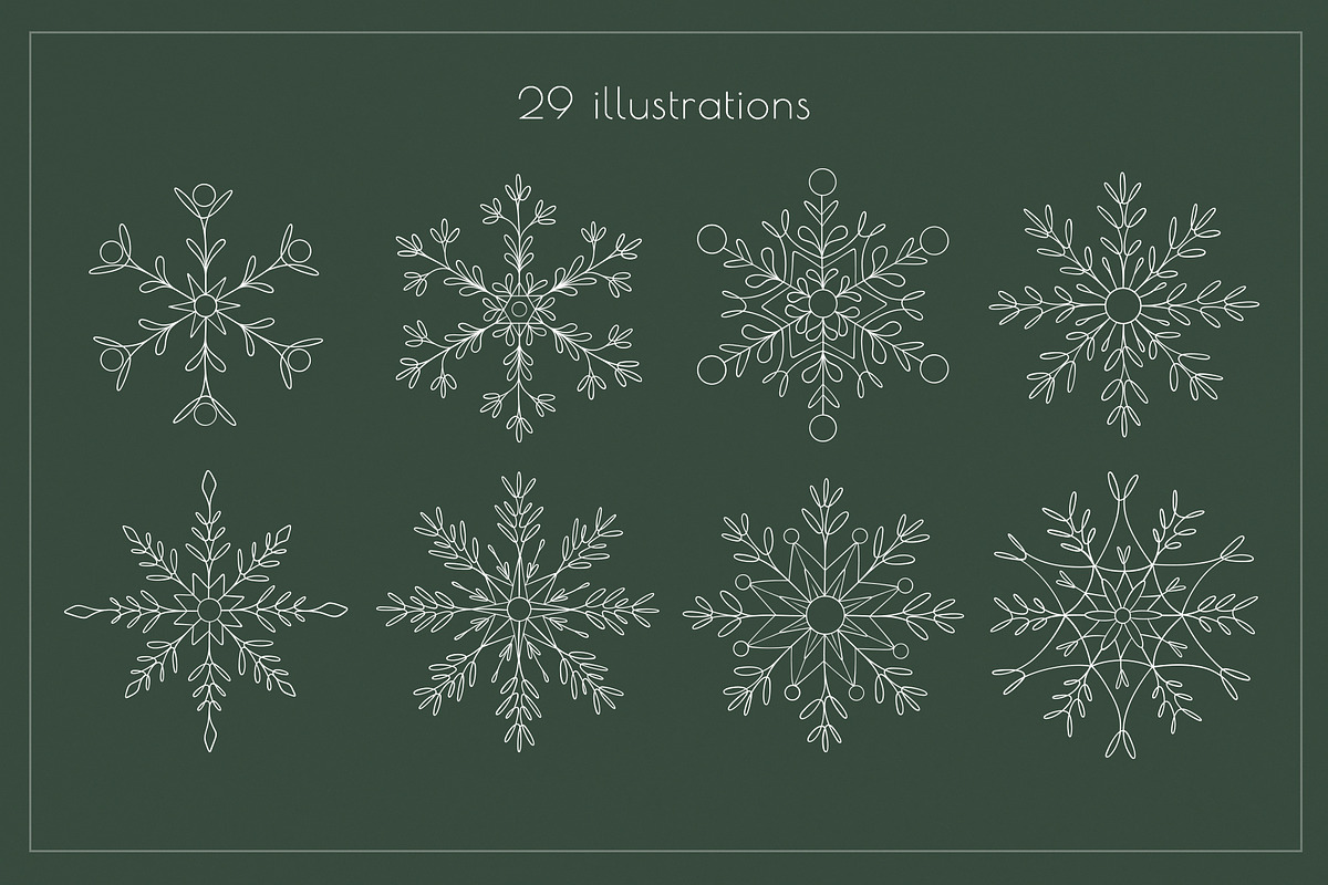 Snowflakes - line art illustrations, an Illustration by Anna.Klets