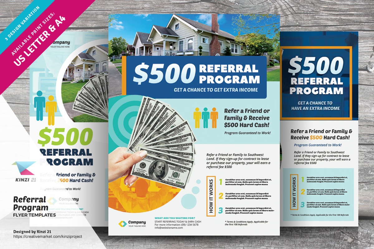 Referral Program Flyer Templates, a Flyer Template by kinzi21
