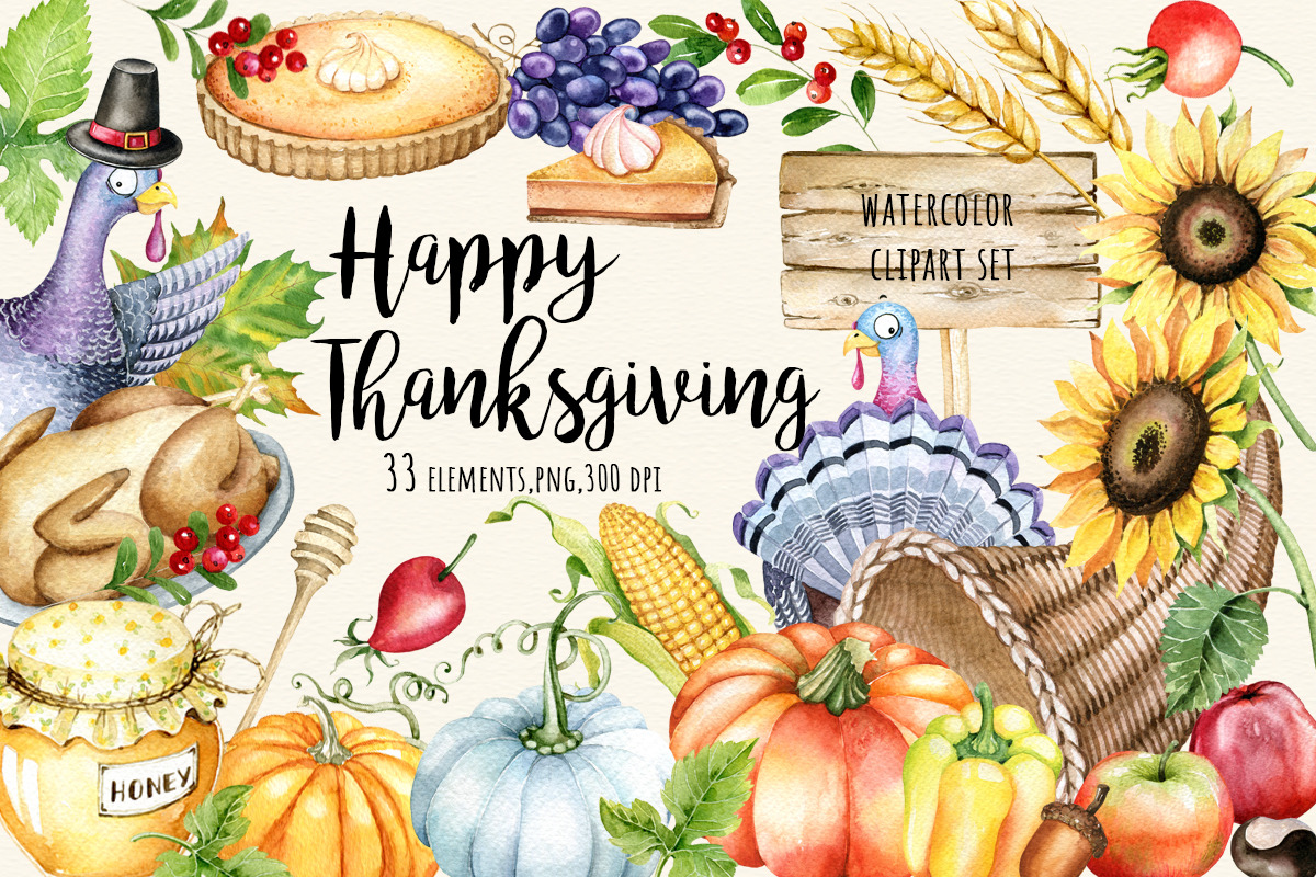 Thanksgiving Day Watercolor Clipart, an Illustration by SimpleWishesArt