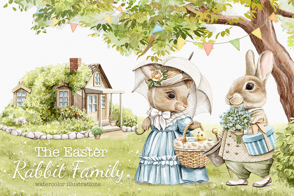The Easter rabbit family, an Animal Illustration by Mimomy