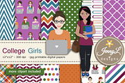 College Girls Digital Paper Clipart, a Pattern Graphic by JennyL Designs