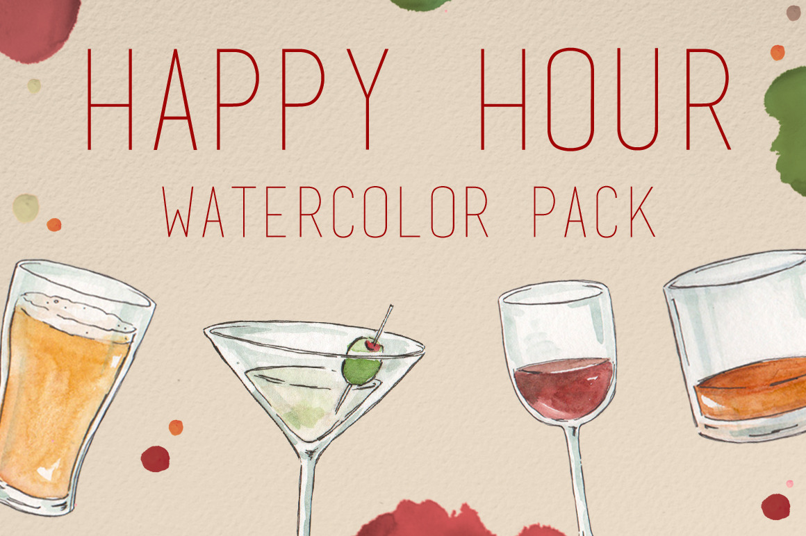 Watercolor Happy Hour Pack, an Illustration by R.Ewers Designs