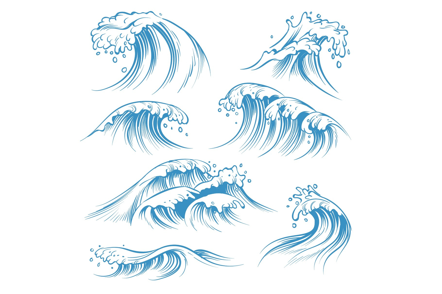 Hand drawn ocean waves. Sketch sea, a Decorative Illustration by YummyBuum