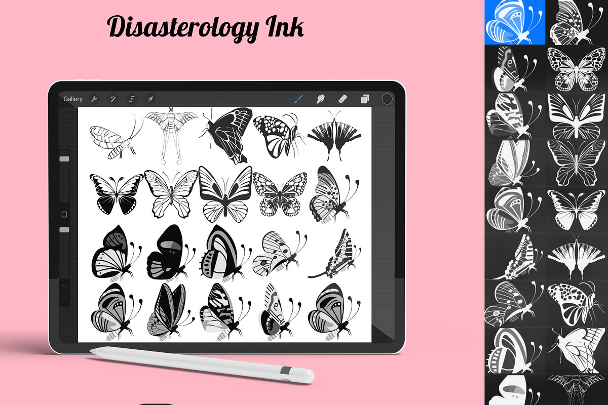 Butterfly Outlines Set 3 Procreate, a Brush Add-On by Disasterology Ink