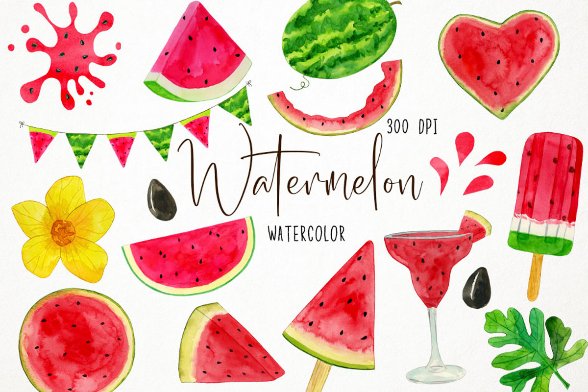 Watercolor Watermelon Clipart, Fruit, an Illustration by Paulaparaula