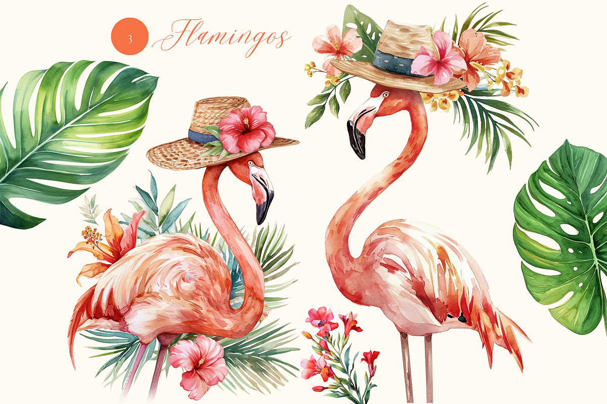 Tropical Floral Clipart Flamingo PNG, a Decorative Illustration by ...