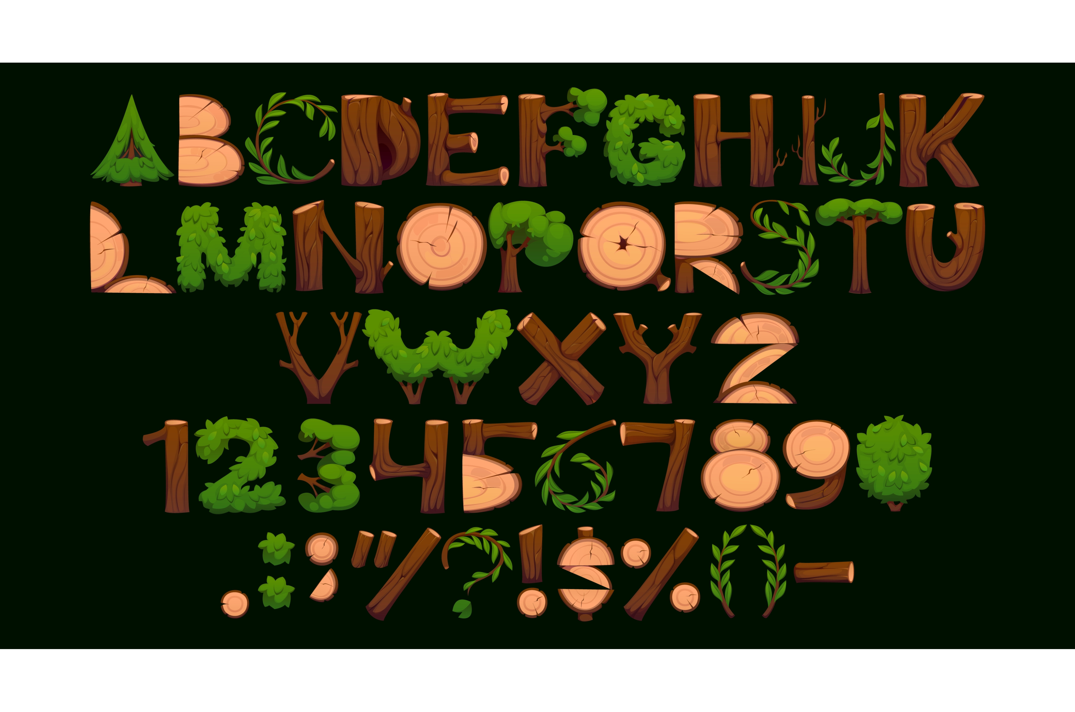 Cartoon wooden log font, wood stump, a Decorative Illustration by ...