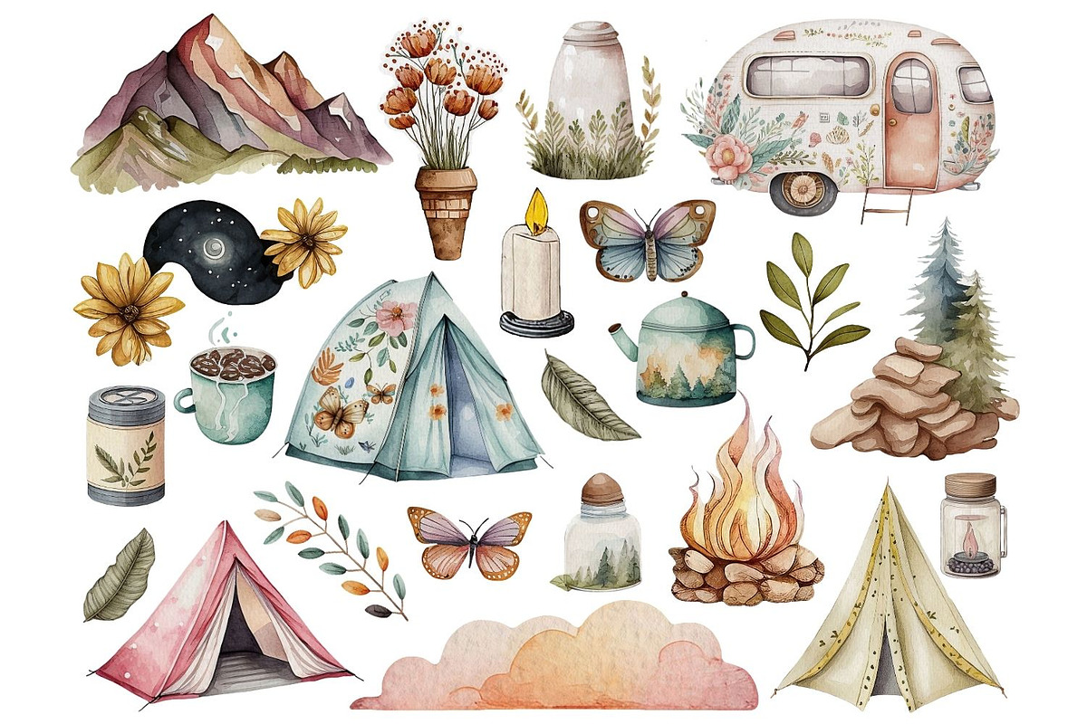 Glamping Camping Clipart Collection, a Graphic by JBArt Clipart