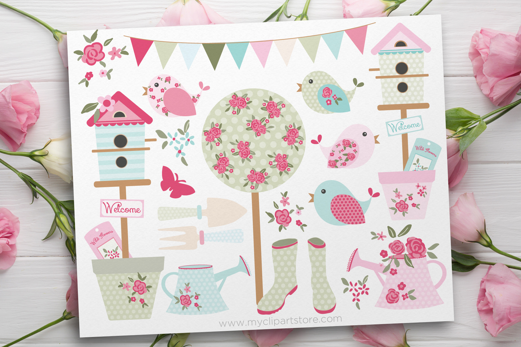 Shabby Chic Bird Garden Clipart, an Education Illustration by ...
