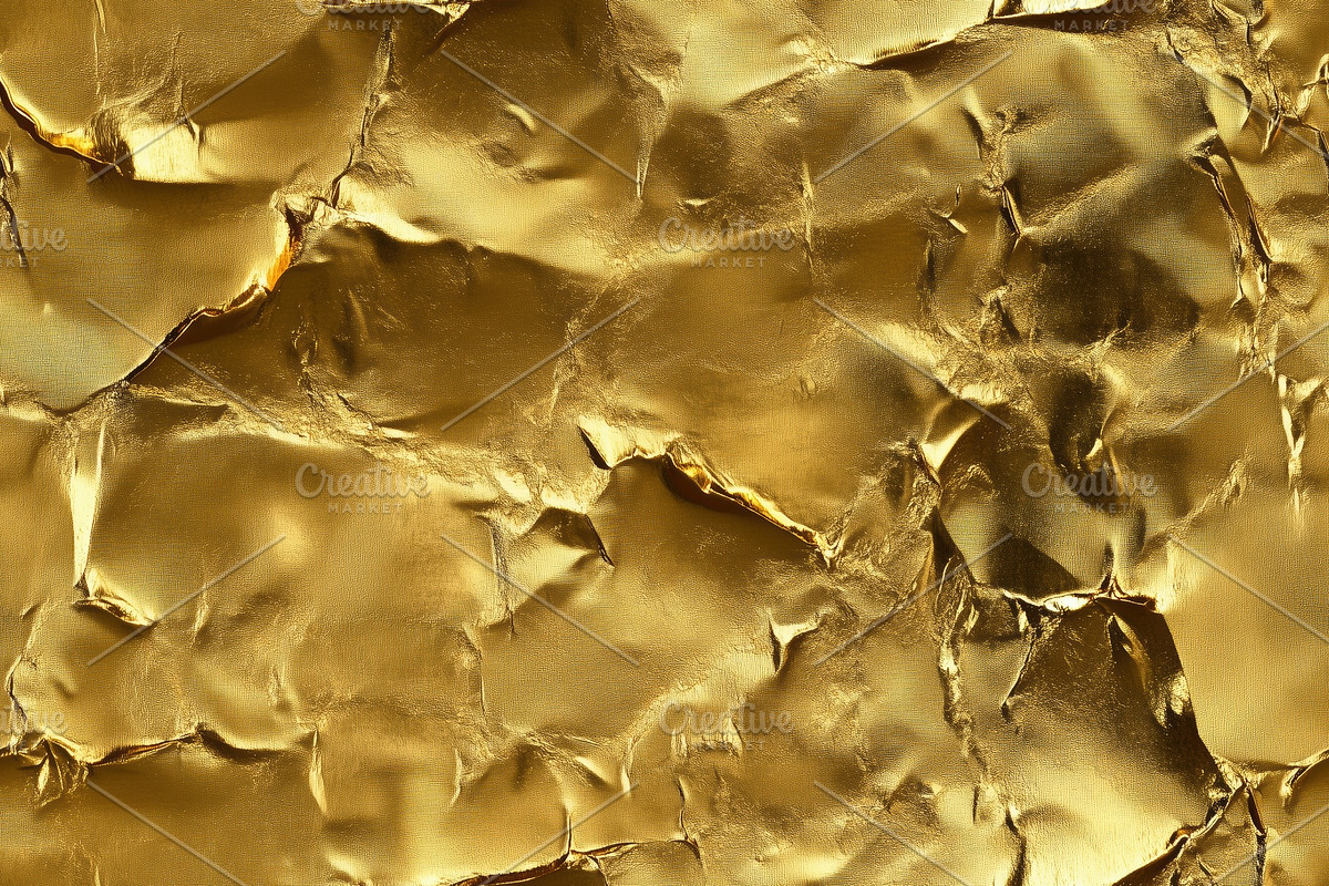 Seamless crumpled gold foil, showcasing its shiny, reflective surface ...