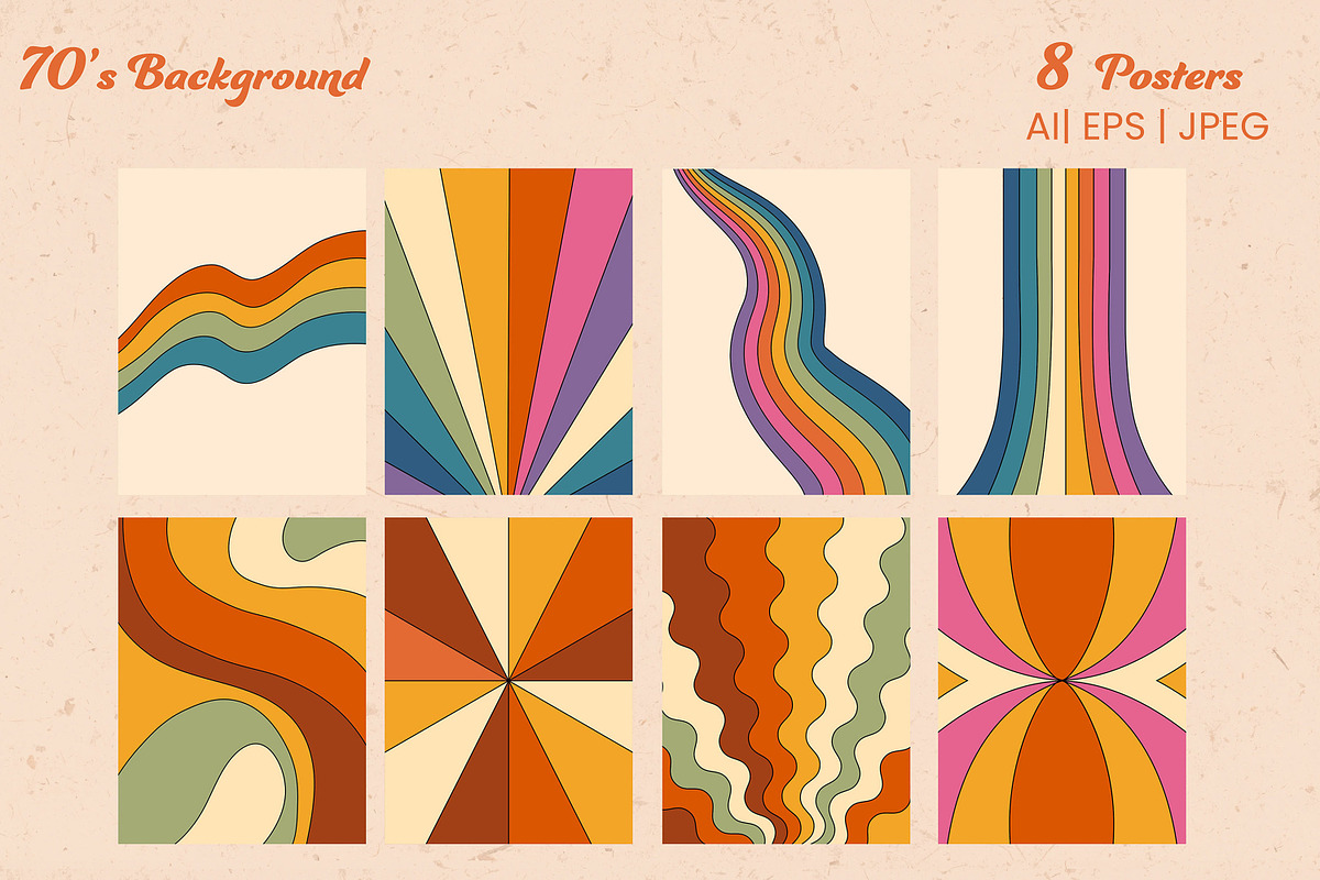 Retro Revival 70s Graphic Collection, a Pattern Graphic by Essentially ...