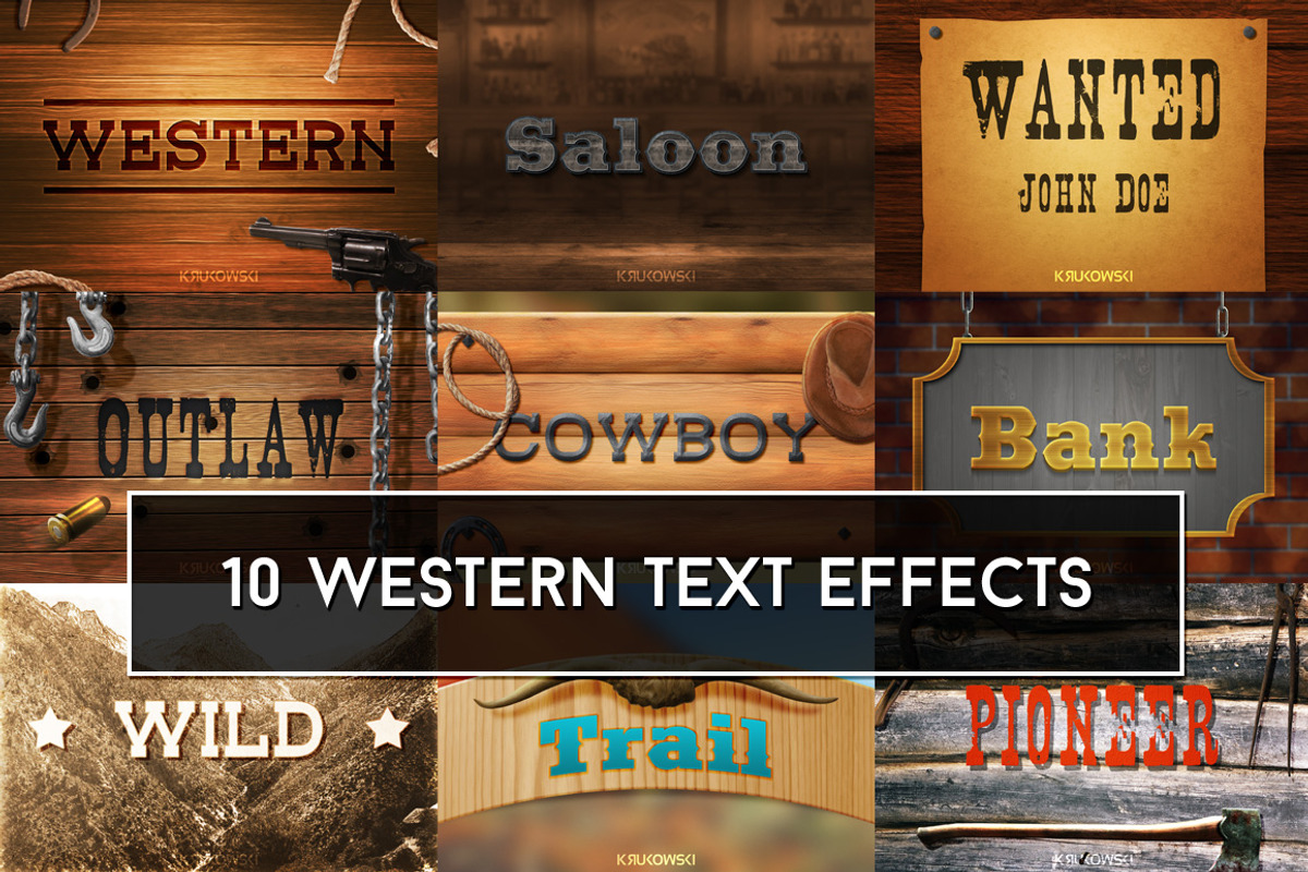 Western Text Effects, a Brushes & More by Krukowski Graphics