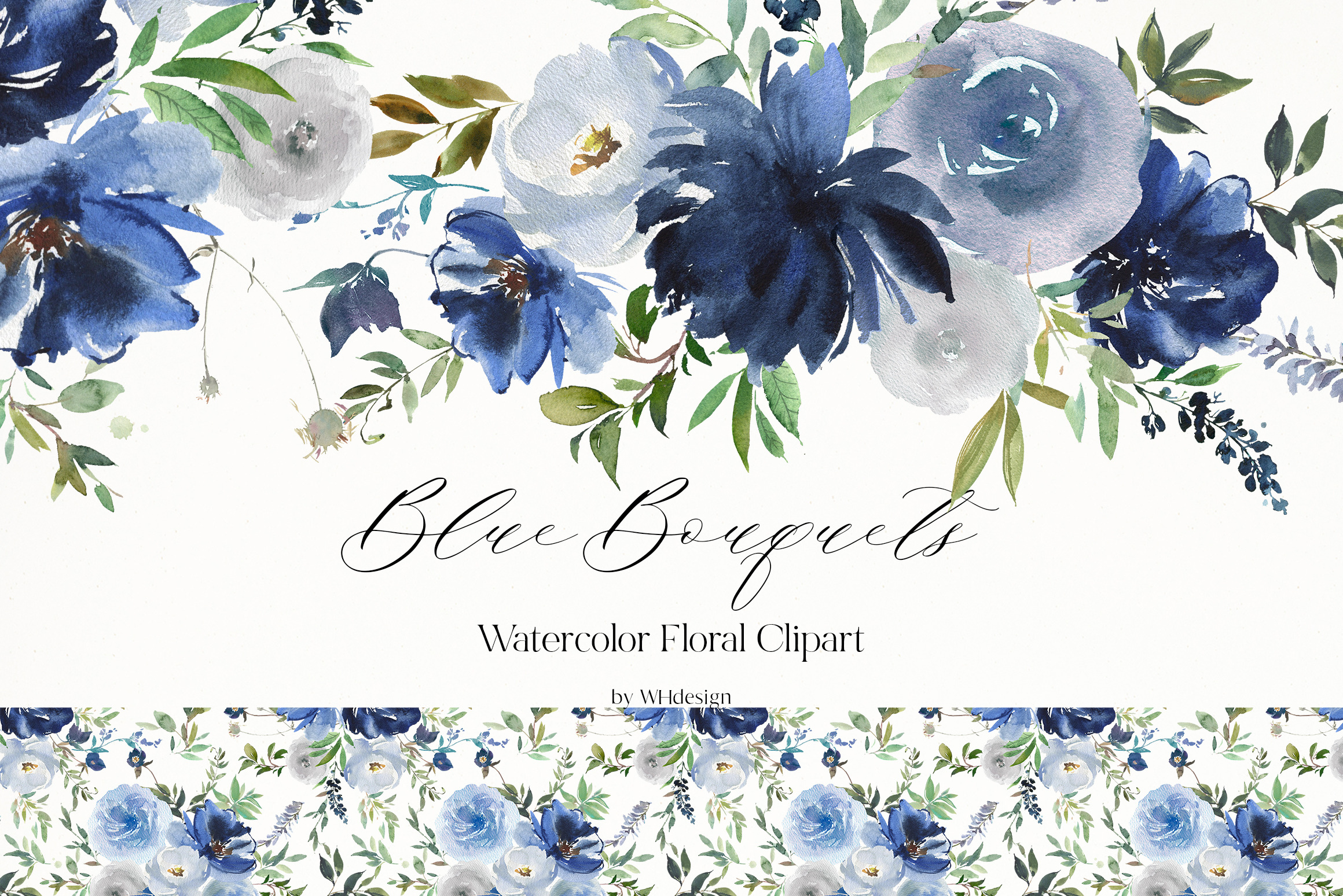 Blue Watercolor Floral Clipart & Digital Papers | Creative Market