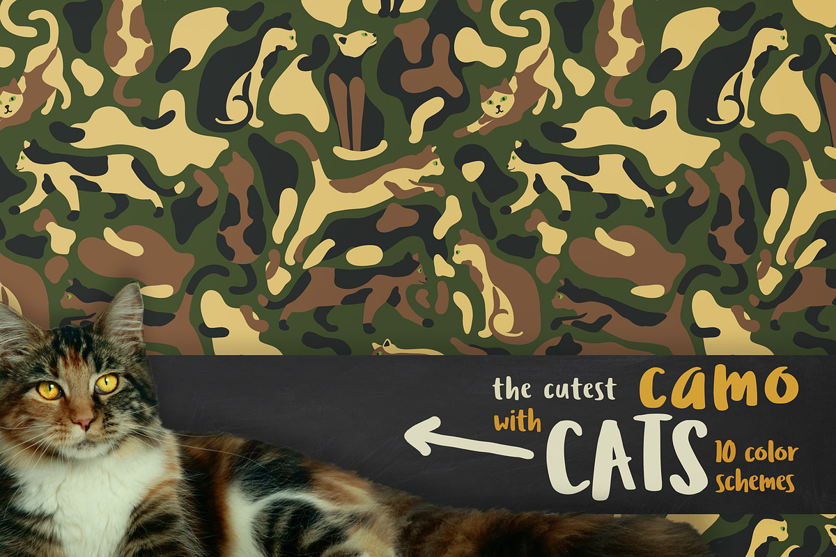 Seamless camo with CATS, a Pattern Graphic by pineart
