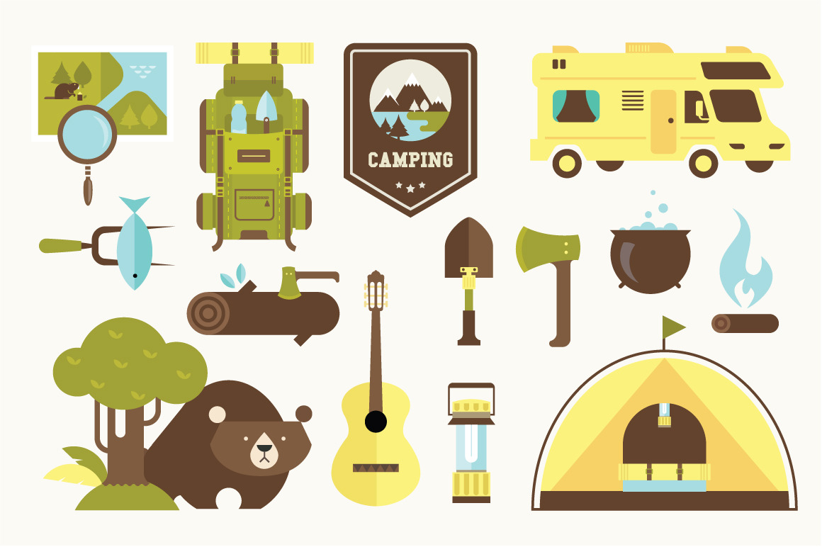 Camping icon set, an Object Graphic by vectorprro