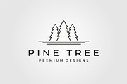 pine tree line art logo minimalist | Creative Market