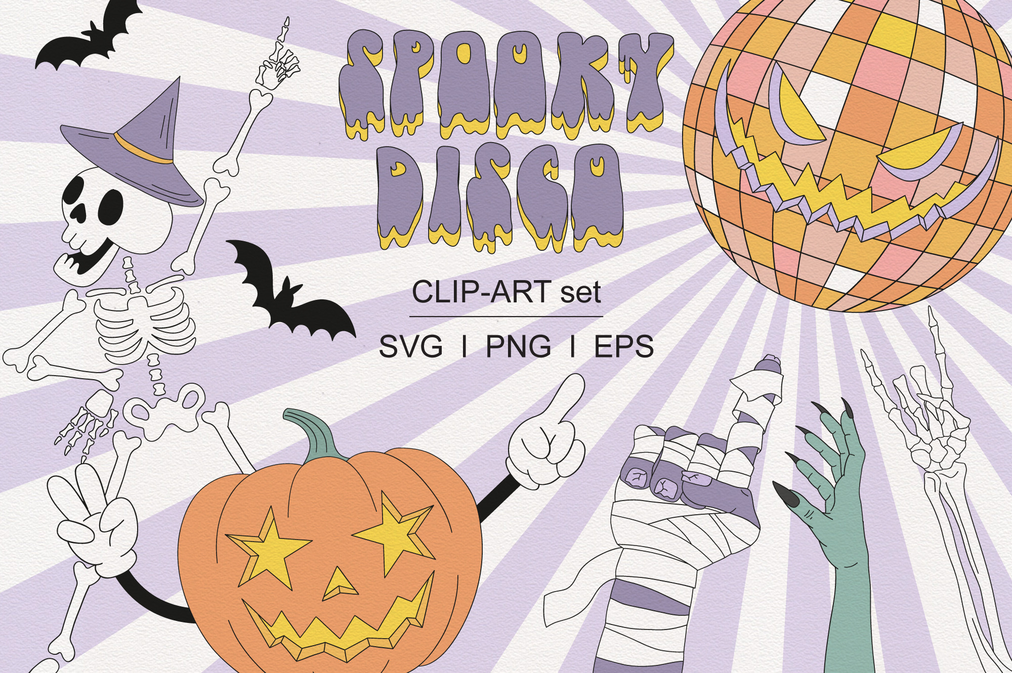 Groovy Halloween Disco clipart set, an Object Graphic by @olga.angelloz