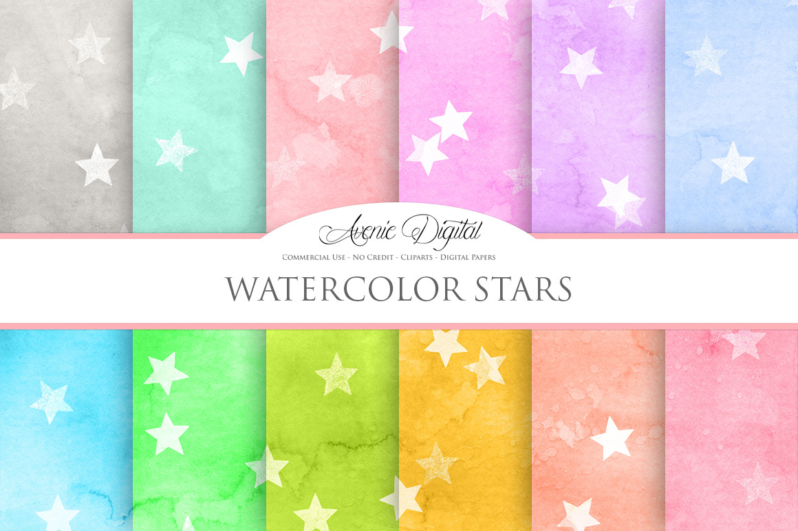 Watercolor Stars Digital Paper, a Texture Graphic by Avenie Digital