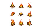 Cartoon Fire Wood and Campfire Set., an Object Illustration by Bigmouse_art