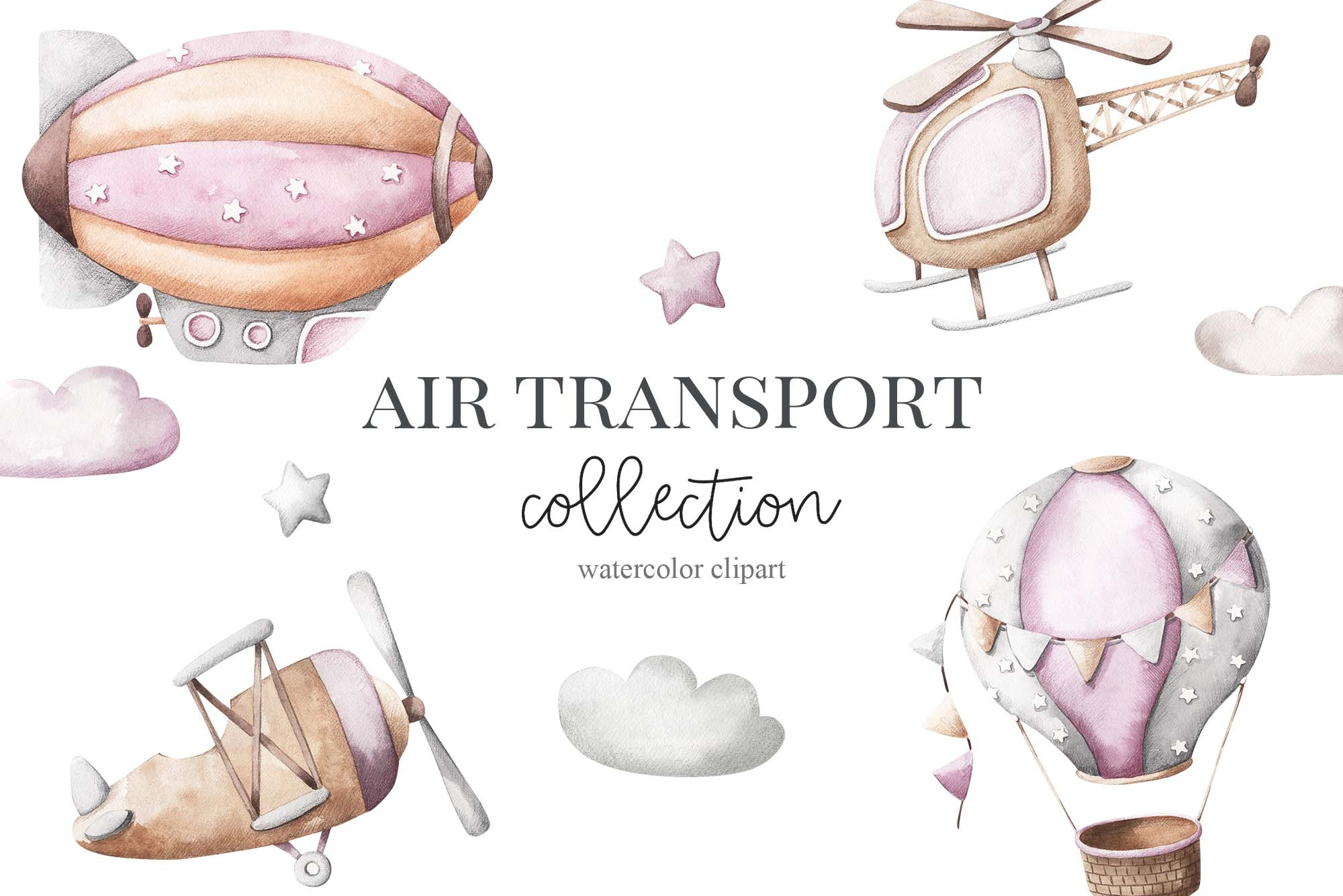Air transport - watercolor set, a Decorative Illustration by Alesya ...