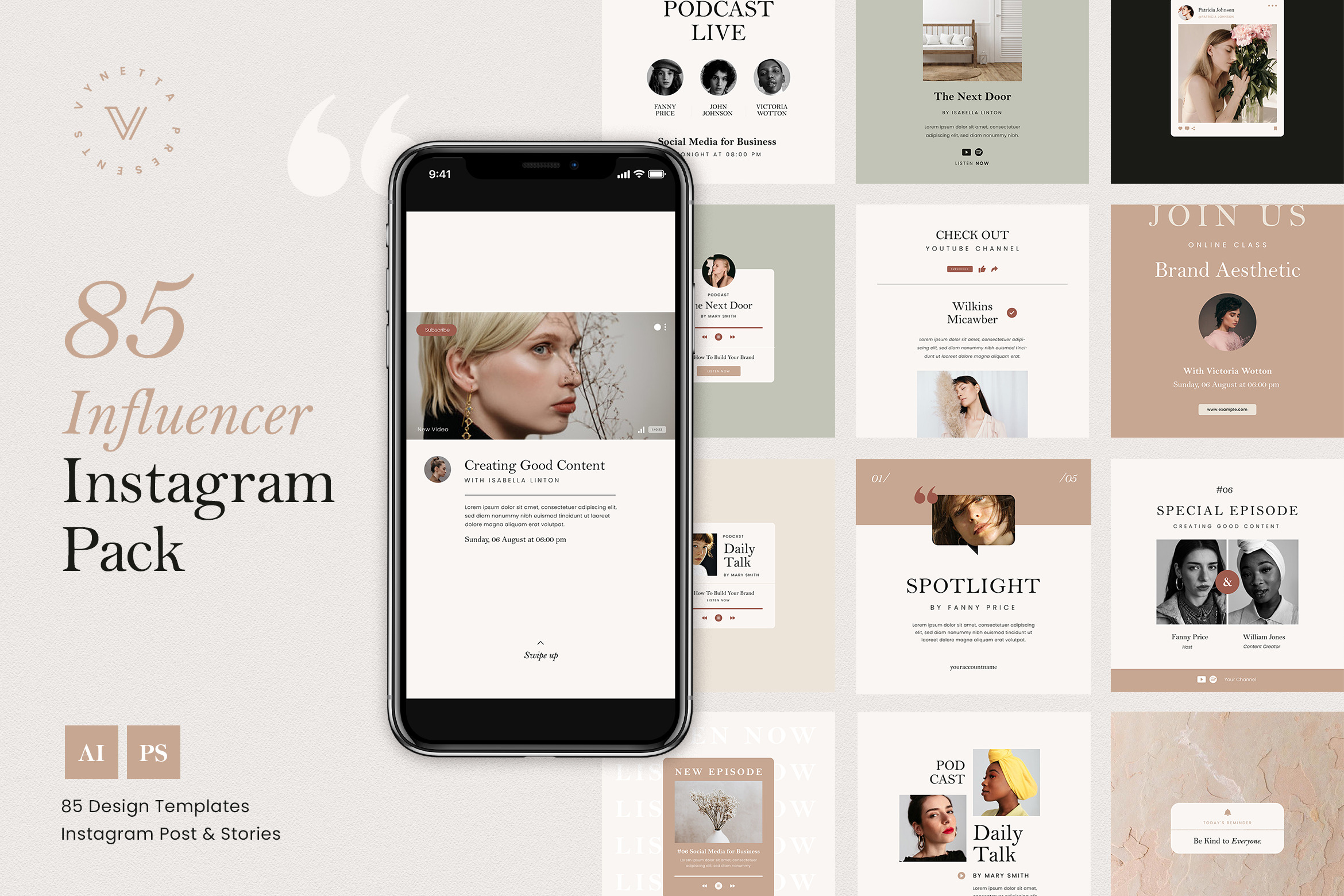 Influencer Instagram Pack, a Social Media Template by Vynetta
