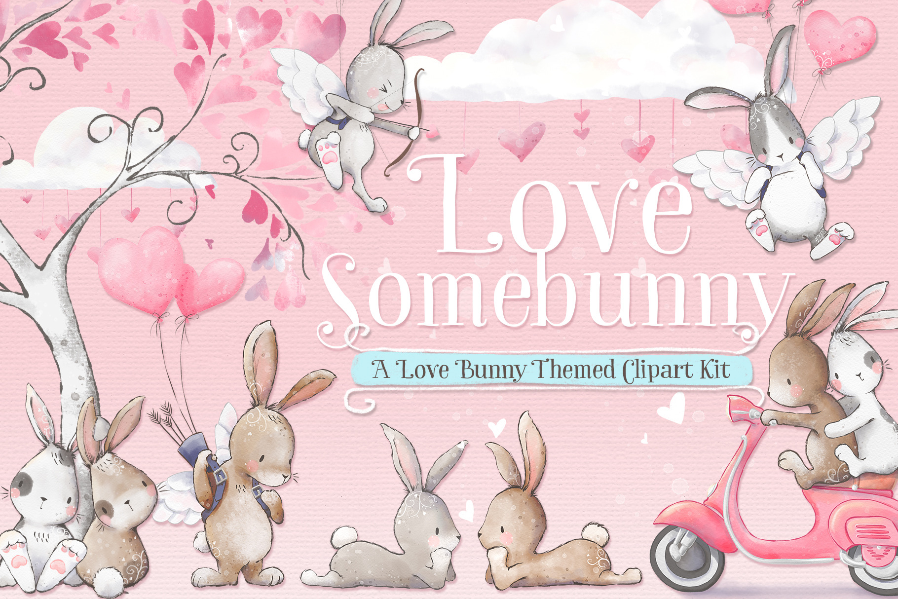 Cute Bunny Valentine's Clipart, an Animal Illustration by Pretty Little ...