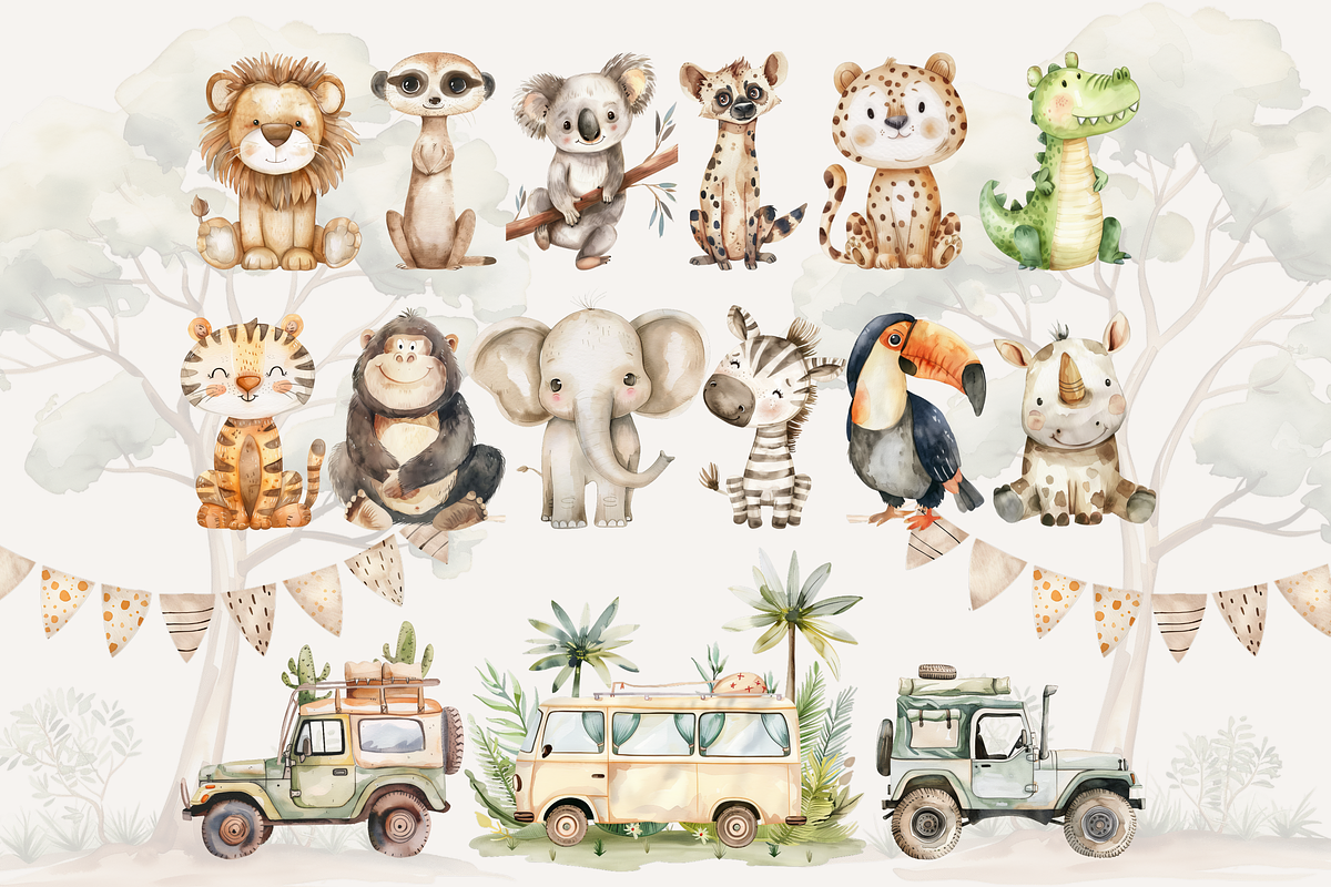Cute Safari Animals Clipart, an Animal Illustration by ClipArtCharm