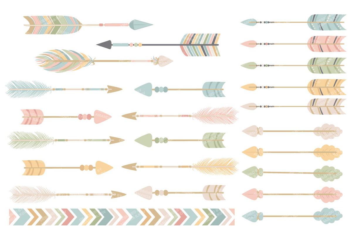 Pastel Tribal Arrows Clipart, an Illustration by Amanda Ilkov